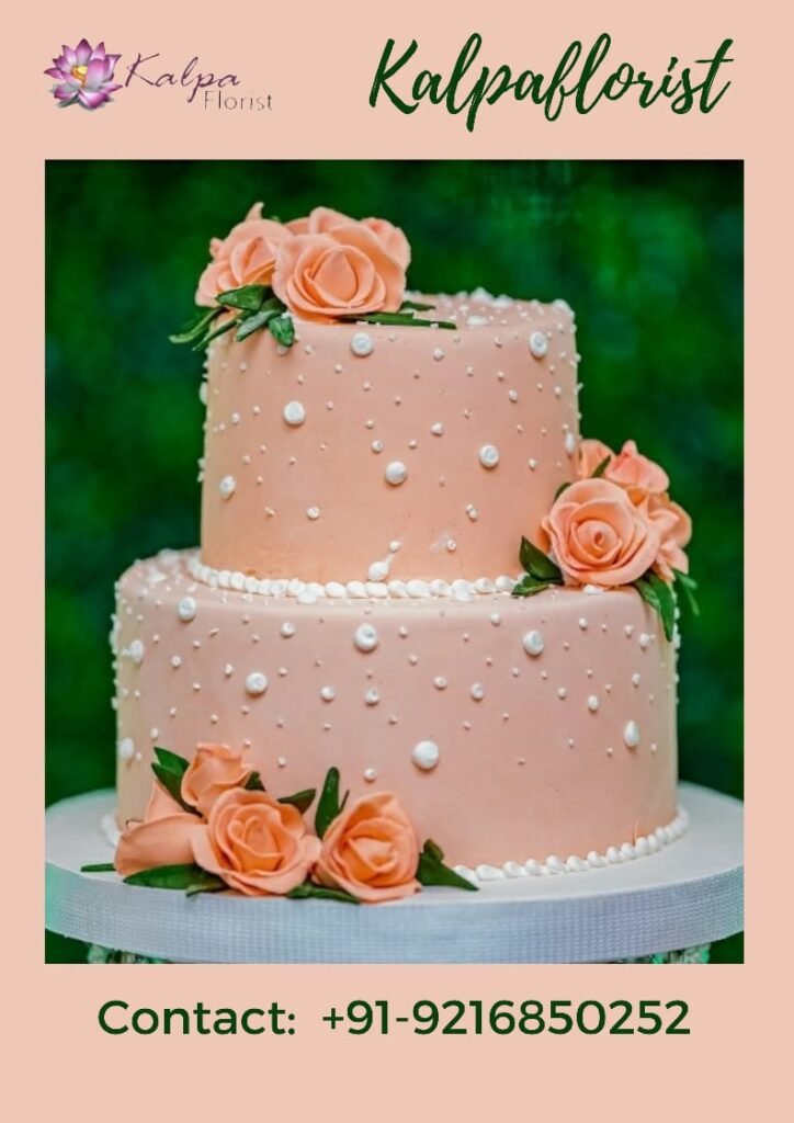 Peach Roses Truffle 2 Tier Cake ( Wedding Cakes Near Me ) – Kalpa Florist