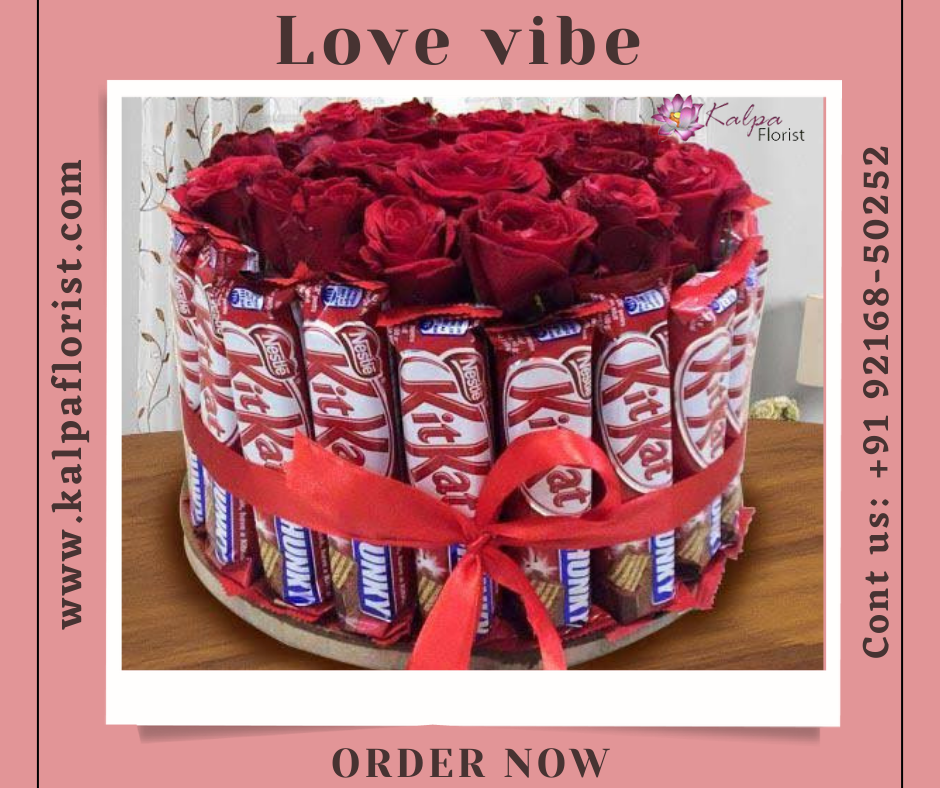 Kitkat With Red Roses Flower And Chocolate Delivery Near Me
